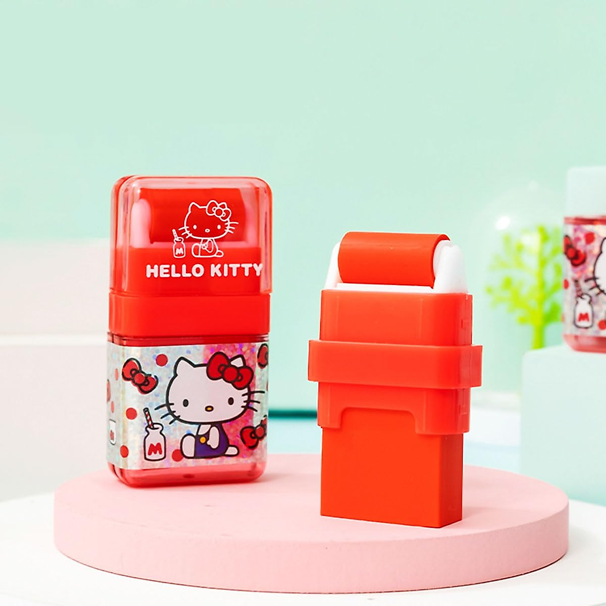 4 Packs Cute Pink Erasers for Kids, Kawaii Anime Erasers for Pencils, Fun Eraser with Cover and Roller, Back to School Supplies for Children, Girls and Boys