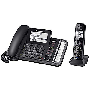 Panasonic 2-Line Corded/Cordless Phone System with 1 Handset - Answering Machine, Link2Cell, 3-Way Conference, Call Block, Long Range DECT 6.0, Bluetooth - KX-TG9581B (Black)