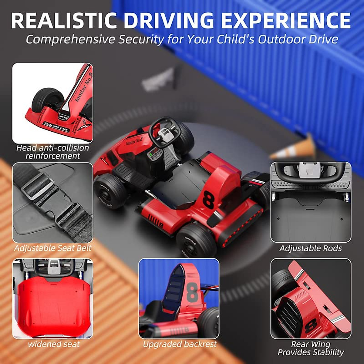 KORIMEFA Go Kart for Kids Go Carts for Kids Ages 4-8 Kids Pedal Go Kart Big Wheels for Kids Boys Girls with Bluetooth/Fm Adjustable& Remote Control