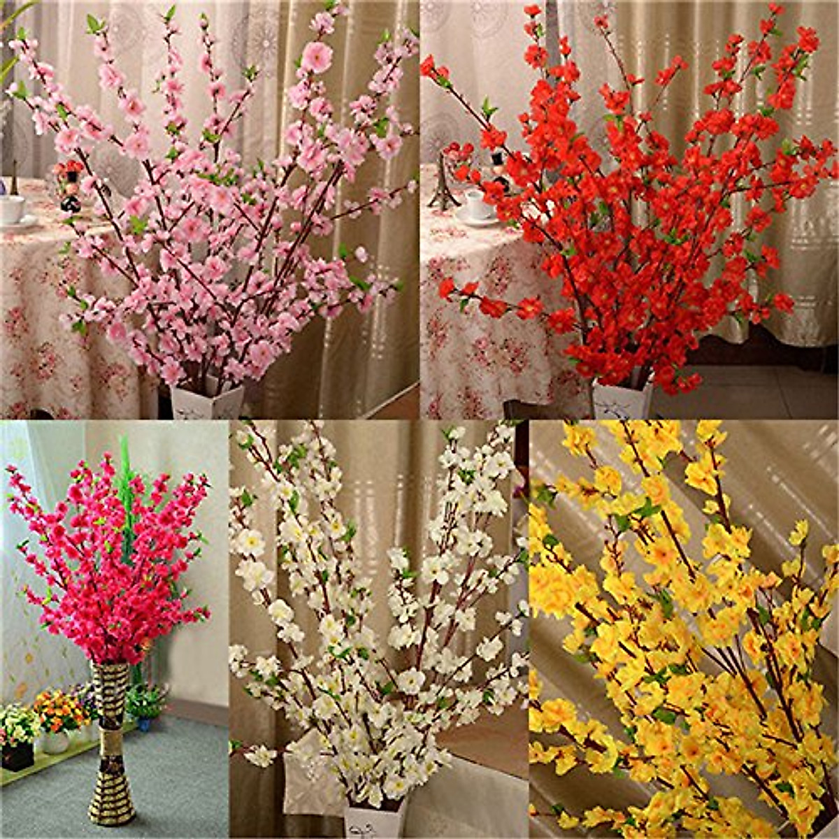 Londegeri 5 Yellow Pink Peach Blossom Artificial Flowers Fake Flower Simulation Flower Table Decoration Accessories Party Beach Theme Decorations Home Hotel Office Wedding Party Garden Decor