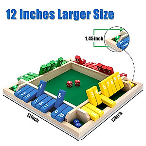 Shut The Box Game, 12 Inches Family Wooden Board Table Math Dice Games for Adults and Kids, 2-4 Player Classics Tabletop Version Games for Classroom,Home,Party or Pub