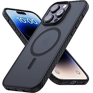 Lamicall Magnetic Case for iPhone 14 Pro - Magnet Case, Compatible for Magsafe, [Anti-Slip Edge] [MIL-Grade Airbag Shockproof], Translucent Hard Slim Protective Apple iPhone 14 Pro Cover Black