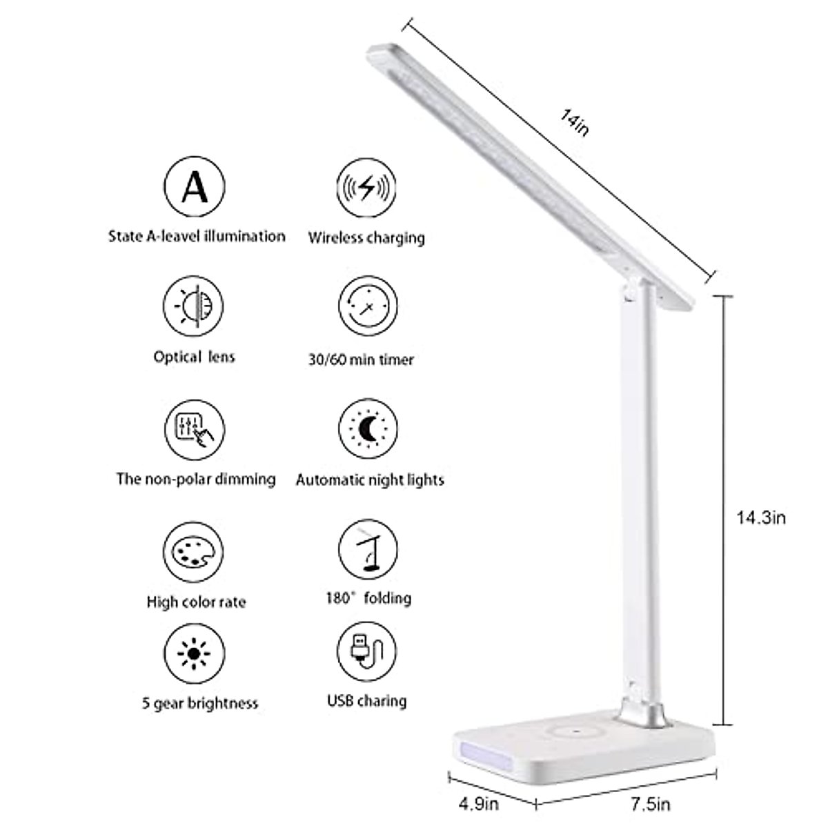 VAVOFO LED Desk Lamp with USB Charger, USB Charging Port, Table Lamp with 5 Brightness Levels Touch Control, 30/60 min Auto Timer, Dimmable Eye-Caring Desk Light for Home Office