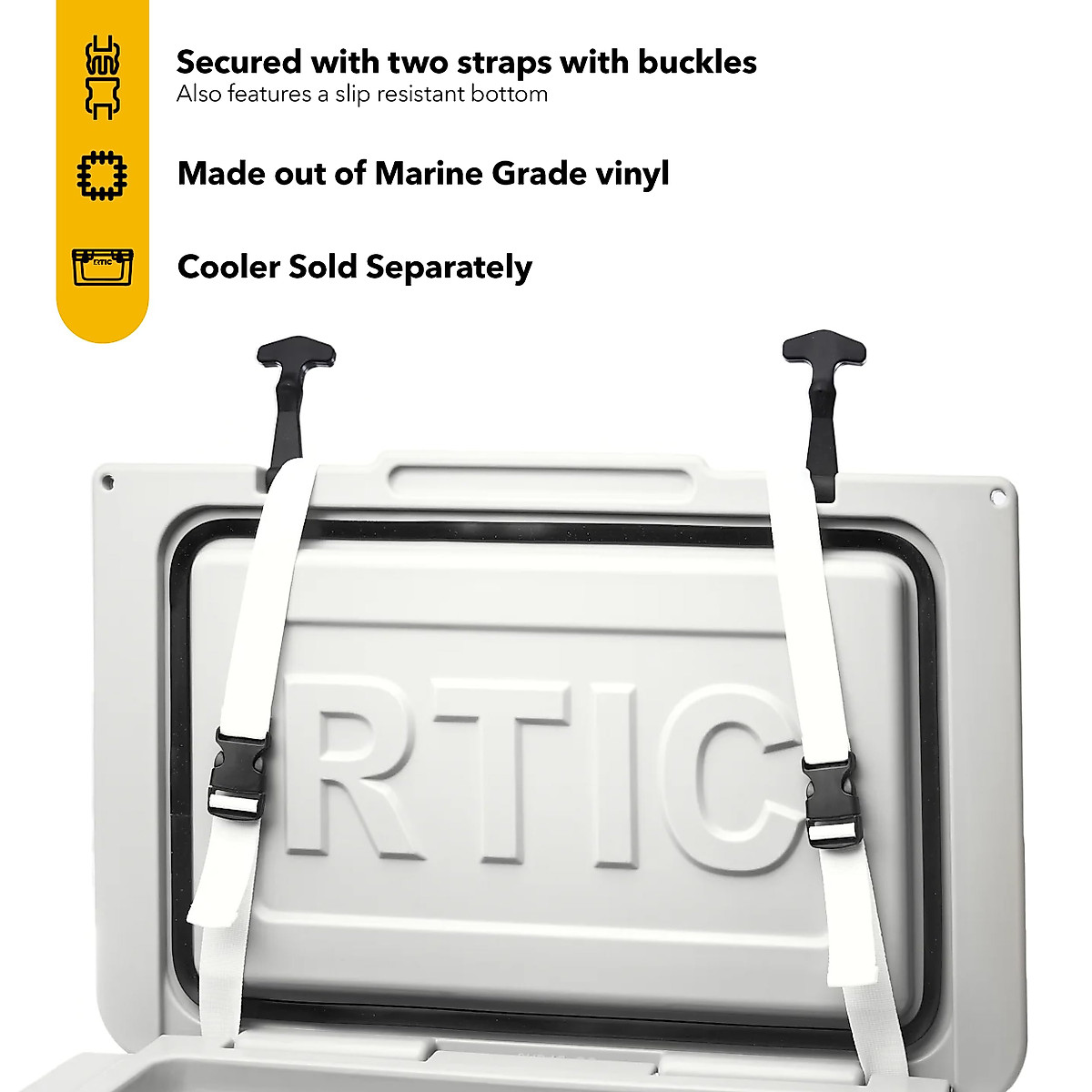 RTIC Cooler Seat Cushion Compatible Hard Coolers, Great for Family Travels, Boating Or Hunting, Easy Clean Vinyl, Buckle Fastening and Anti Slip, 45