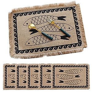 Jute Burlap Table Woven Placemats Set of 6 Rustic Woven Placemats Vintage Place Mats with Fringe Coffee Bar Mat Farmhouse Table mats for Parties Weddings Holiday Farmhouse Coffee Bar Decor (Style 3)