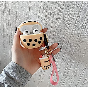 Boba AirPod 3 Case Cute Cover with Keychain,AirPods 3rd Generation Case, Pink Bubble Boba Tea AirPod Gen 3 Case Cute Silicone Protective AirPods 3rd Generation Case for Girls Women(AirPods 3rd Case)