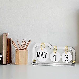 Acrylic Perpetual Desk Calendar 2023-2024 Standing Flip, Vintage Desktop Flip Calendar with Acrylic Month Date Large Display Blocks, Daily Flip Calendar for Home Office Decor Desk Accessories (Style