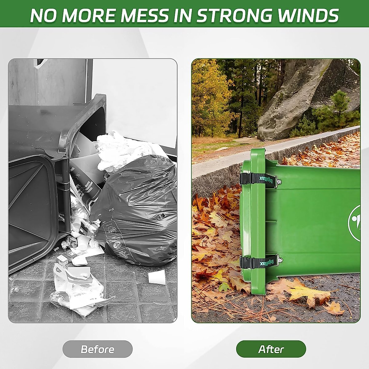 Trash Can Locks for Animals, Raccoon Bear Proof Trash Can Lock, Easy to Install, Long Lasting Strap Lid Garbage Can Lock for Out Door Garbage Can - 2PCS