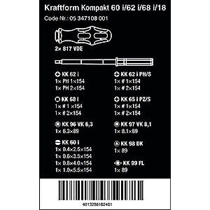 Wera - 5347108001 347108 Kraftform Kompakt VDE 60 i/62 i/68 i/18 Insulated Blade Set