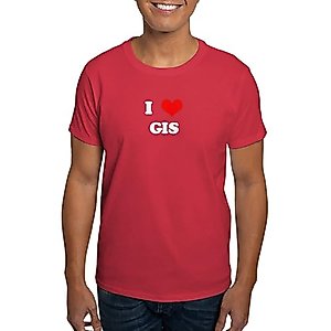 CafePress I Love GIS Dark T Shirt Men's Traditional Fit Dark Casual Tshirt Red