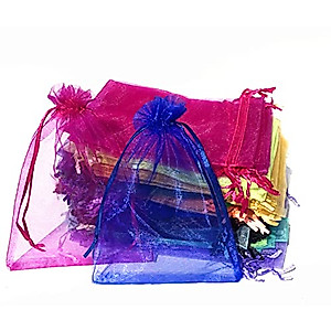 100 pieces of 5x7 Inches Mixed Color Organza Bags party jewelry gift bags drawstring gift bags chocolate mesh Valentine's Day gift bags wedding bags sachets jewelry bags Random distribution (Mixed Color)