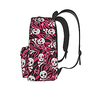 KiuLoam 17 Inch Backpack Pink Zebra Star Skull Laptop Backpack Shoulder Bag School Bookbag Casual Daypack