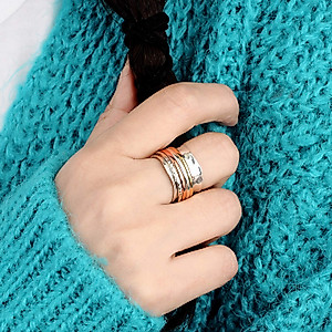 Boho-Magic Spinner Ring for Women 925 Sterling Silver with Copper Brass and Silver Fidget Rings (9)