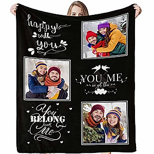D-Story Custom Blanket with Photo Text Personalized Bedding Throw Blankets Customized Flannel Fleece Blankets for Family Birthday Wedding Gift Fits Couch Sofa Bedroom Living Room 80x60in