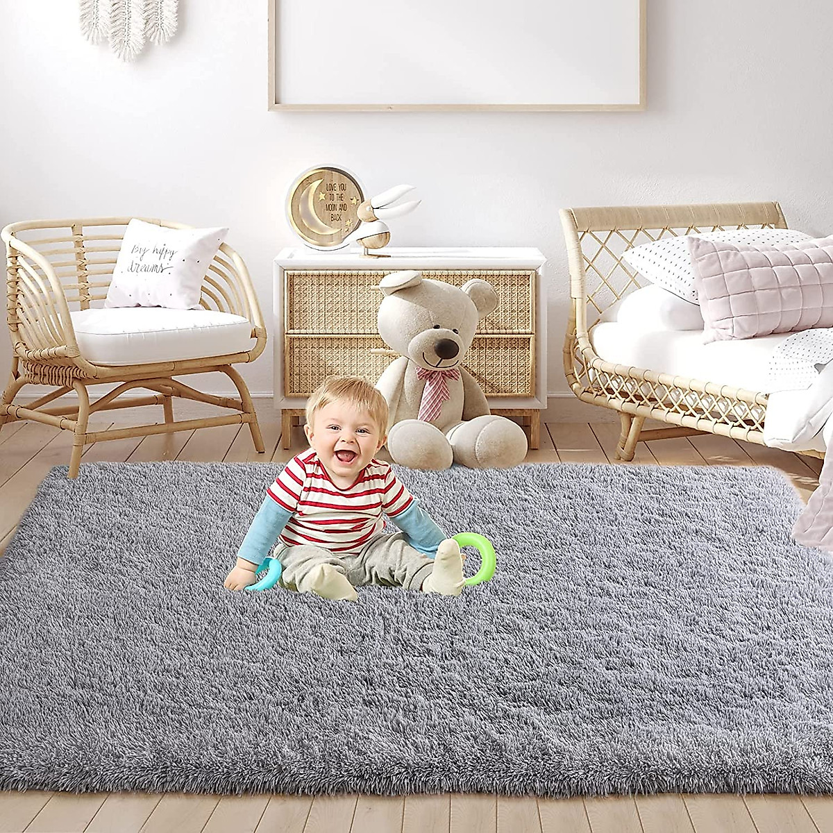 YOBATH Fluffy 8x10 Feet Large Area Rugs for Living Room Bedroom, Big Modern Soft Fuzzy Shaggy Carpet Shag Rugs Girls Boys Kids Nursery Dorm Room, Grey