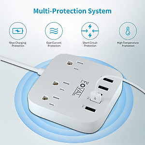 European Travel Plug Adapter, FOVAL EU UK US Power Strip with USB C and 4 USB Ports, 3 AC Outlets, Wall Mountable, 5ft Extension Cord, Compact for Travel, Cruise Ship, Home Office