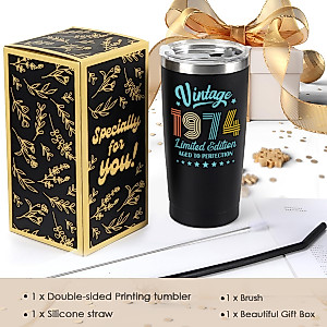Henghere 50th Birthday Gifts for Men Women, 50 Years Old Gifts Idea for Him Her, Fifty Birthday Present, Happy 50th Birthday Tumbler Gifts Back in 1974 Tumbler Cup
