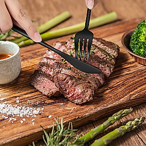 LAIION Black Silverware Set 30 Pieces Stainless Steel Flatware Set Titanium Plating Cutlery Set, Matte Black Utensil Sets, Service Set for 6