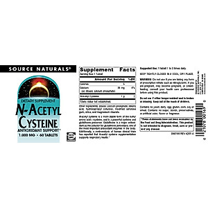 Source Naturals N-Acetyl Cysteine Antioxidant Support 1000 mg Dietary Supplement That Supports Respiratory Health* - 60 Tablets