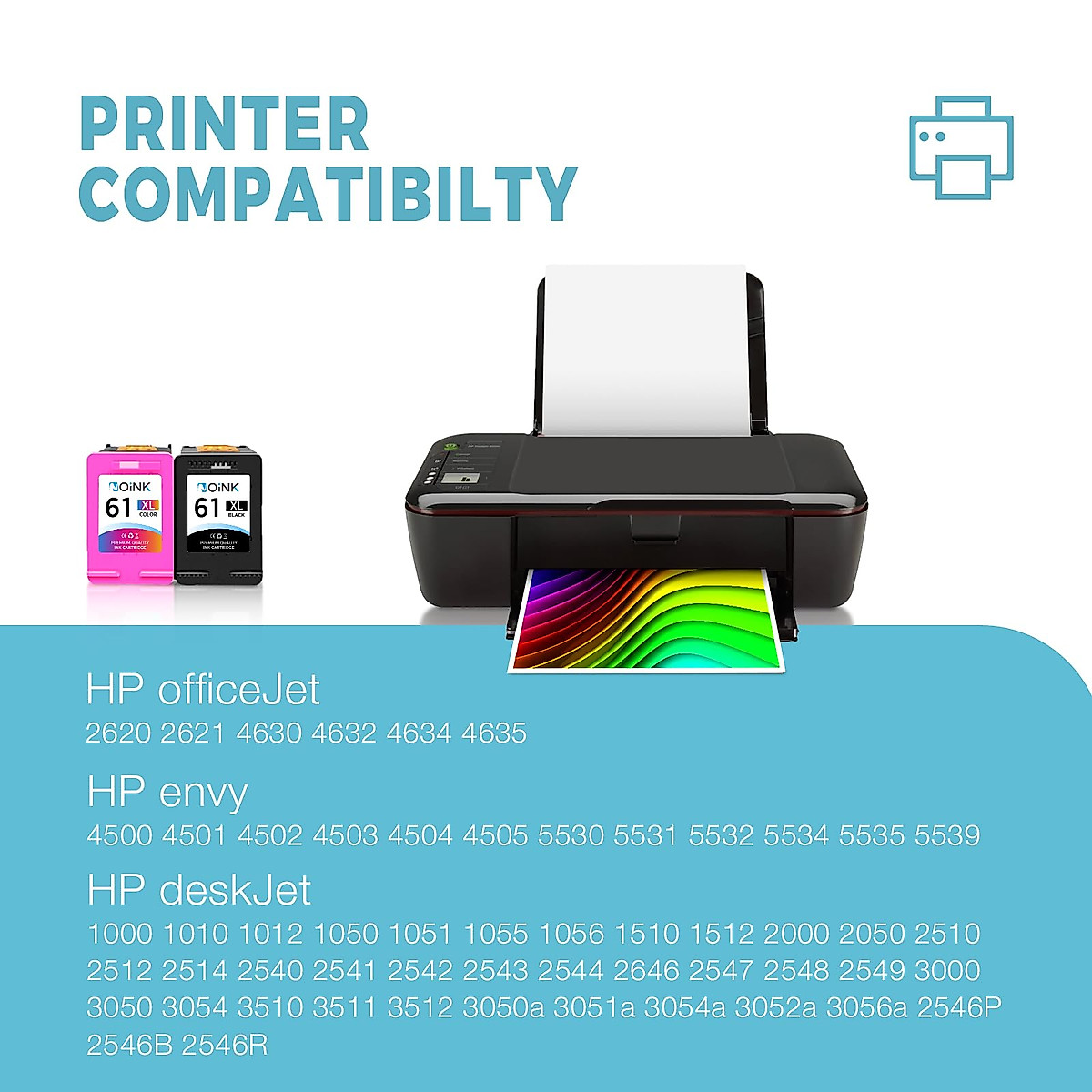 Printer Ink 61 61xl 61 XL Replacement for HP Ink 61 HP 61 Ink Cartridge Combo Pack Printer Ink HP 61 HP Envy 4500 5530 Printer Ink Cartridges (1 Black, 1 Tri-Color, 2 Pack)