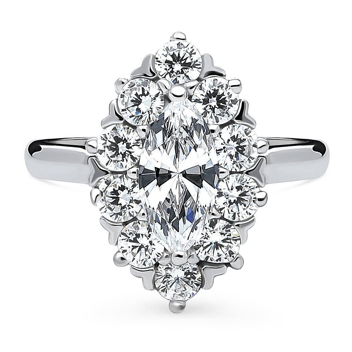 BERRICLE Sterling Silver Navette Wedding Engagement Rings Cubic Zirconia CZ Statement Halo Cocktail Ring for Women, Rhodium Plated Size 7