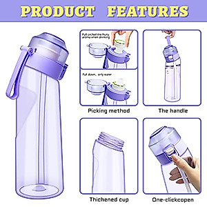 nezababy Water Bottle with Flavor Pods,Fruit Fragrance Water Bottle,Scent Water Cup,Sports Water Cup Suitable for Outdoor Sports (Purple(650ML)+6Pcs)