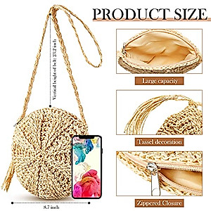 Straw Purses Bags Woven Summer Clutch Purses Crossbody Shoulder Handbag Bag with 4 Pairs Earrings Rattan Boho Earrings for Women Girl (Round Tassel Style)