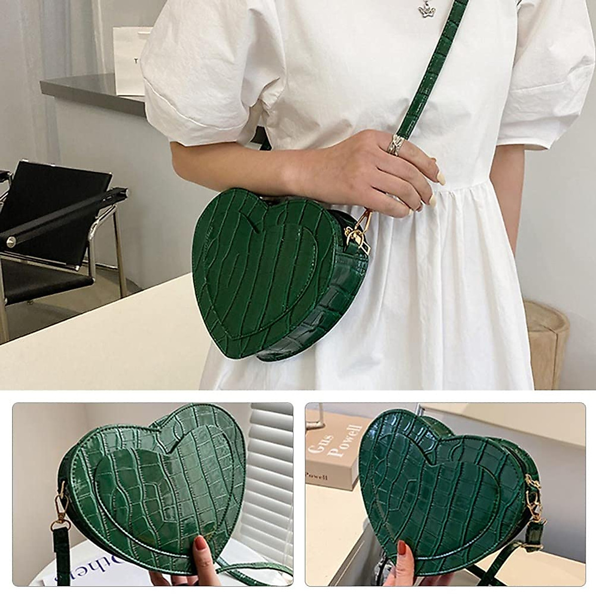 BESTOYARD Women Crossbody Bag PU Vintage Crocodile Skin Heart Shape Shoulder Bag Crossbody Summer Bag for Girls Student