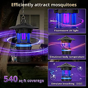 POWIFY Mosquito Trap Outdoor, Bug Zapper with Fluorescent UV Light, Mosquito Zapper with Suction Fan and 1000V Grid Combination, Fly Trap Mosquito Killer for Gnat, Moth, Flying Insect (Without Stand)