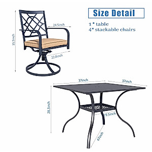 SUNCROWN 5-Piece Outdoor Dining Set Metal Swivel Cushioned Chairs Patio Furniture Sets with Steel Slat Bistro Table for Backyard, Lawn, Garden