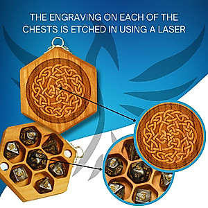 Elderwood Academy Pocket Sized Hex Dice Wood Chest with Magnetic Lid - Perfect for DnD, Magic the Gathering Dice Counters and Any Other Tabletop Games (Mini-Cherry/Celtic)
