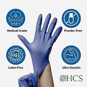 HCS Nitrile Exam Medical Gloves - [250] Rubber Gloves Disposable Latex Free Large - Chemo Rated Nitrile Disposable Gloves - Guantes Desechables De Nitrilo - Nitrile Gloves Large (250/ Box)