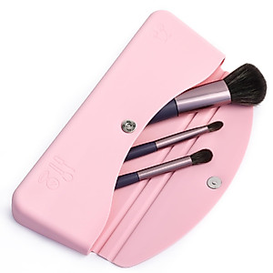 OCEUMAOA Small Cosmetic Bag Makeup Brush Holder Travel Organizer Purse Silicone Pencil Case for School Magic Pouch for Women Compact Mini Small Roll Up Toiletry Brish Bag Covers Set Storage (Pink)