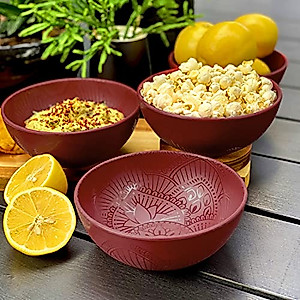 bzyoo BPA-Free Dishwasher Safe 100% Melamine Plastic Designed 23oz Bowl Set Best for Indoor and Outdoor Party Portion Control Health Living (4 PCS 23oz Bowl set, la la Mandala Red)