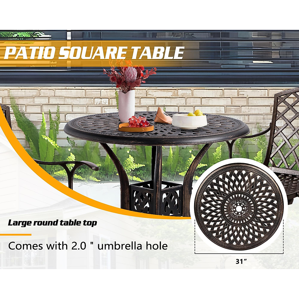 TITIMO 3 Piece Outdoor Bistro Table Set Cast Aluminum Table and Chairs Patio Furniture Antique Bronze