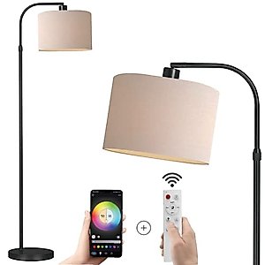 FINNCHY Black Floor Lamp with Remote Control, Adjustable Height Dimmable Floor Lamp for Bedroom, Arc Modern Floor Lamps Black Standing Lamps for Living Room, Smart Floor Lamp with 9W LED Bulb