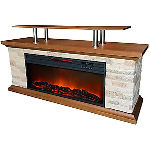 Lifesmart 60-in. Faux Stone Media Fireplace Heater with Remote Control and Timer, 3-Quartz Infrared Heat, Electric Space Heater TV Stand for Bedroom, Office, Living Room