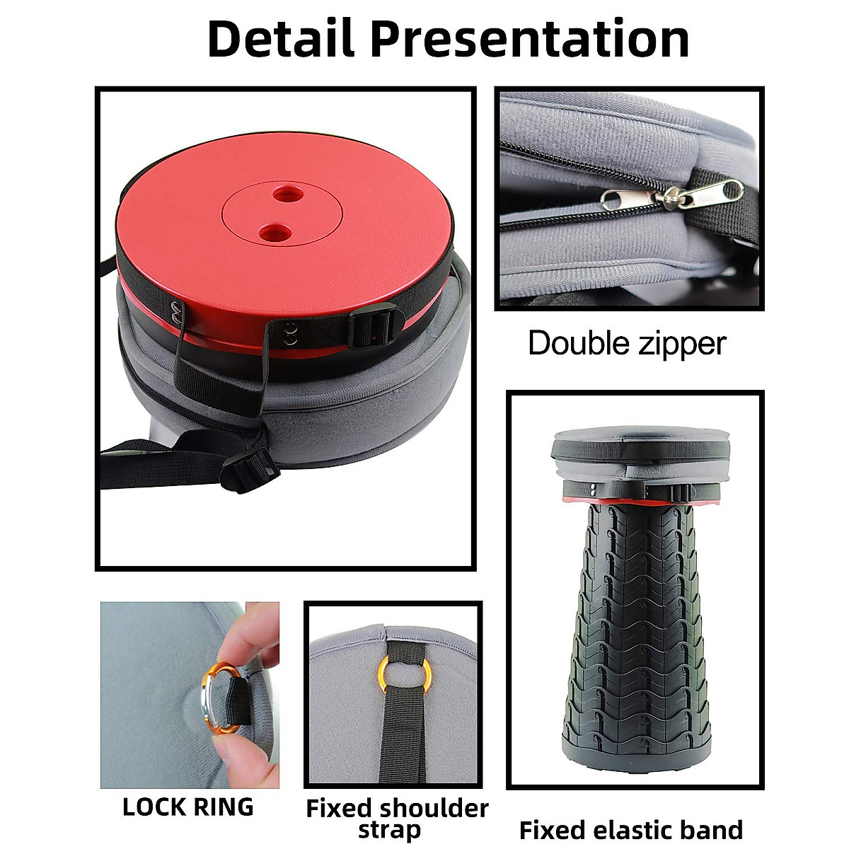 Deer's Life Portable Collapsible Stool with Cushion Pad, Retractable Folding Telescopic Camping Seat for Adults, Small Lightweight Sturdy Adjustable Stools for Travel,Kitchen,Garden,Fishing