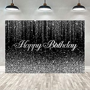 5×3ft Black Silver Bokeh Birthday Backdrop Silver Confetti Sweet 16 30th 40th 50th 60th 70th Bday Party Banner Decorations Happy Birthday Photography Background for Adult Party Photo Studio Props