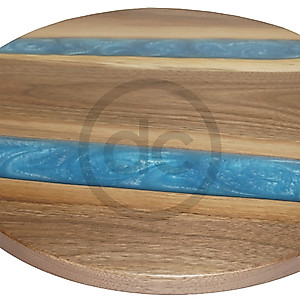 DutchCrafters 17" Round Lazy Susan, Solid Walnut Wood with Blue Resin Epoxy River Rotating Tray - Amish Made in America