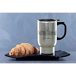 Barcelona Spain Gifts and Souvenirs - Travel Mug with Handle and Lid - Barcelona Graduation Unique Drinkware - 14oz Travel Mug Steel - Best Europe Long Distance Gifts & Homesick Student Gifts