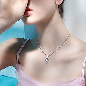 TRISHULA Celtic Cross Necklace for Women, 925 Sterling Silver Good Luck Clover Necklaces Irish Celtic Knot Cross Vintage Shamrock Celtic Jewelry Gift for Women Girls Teen