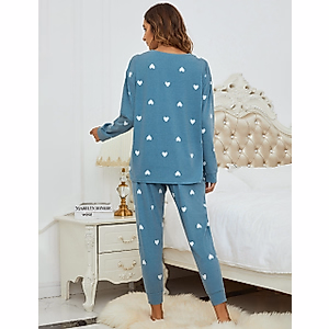 Blooming Jelly Womens Cute Pajama Sets Drawstring Heart Printed Sleepwear Pockets 2 Piece Pj Set 2025 (Large, Blue)