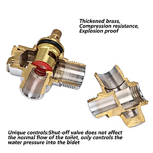 Brass Bidet T Adapter with Shut-Off Valve,3 Way 7/8 or 15/16 and 1/2 or 3/8,Metal T Valve for Bidet,Toilet Tee Connector Diverter Valve