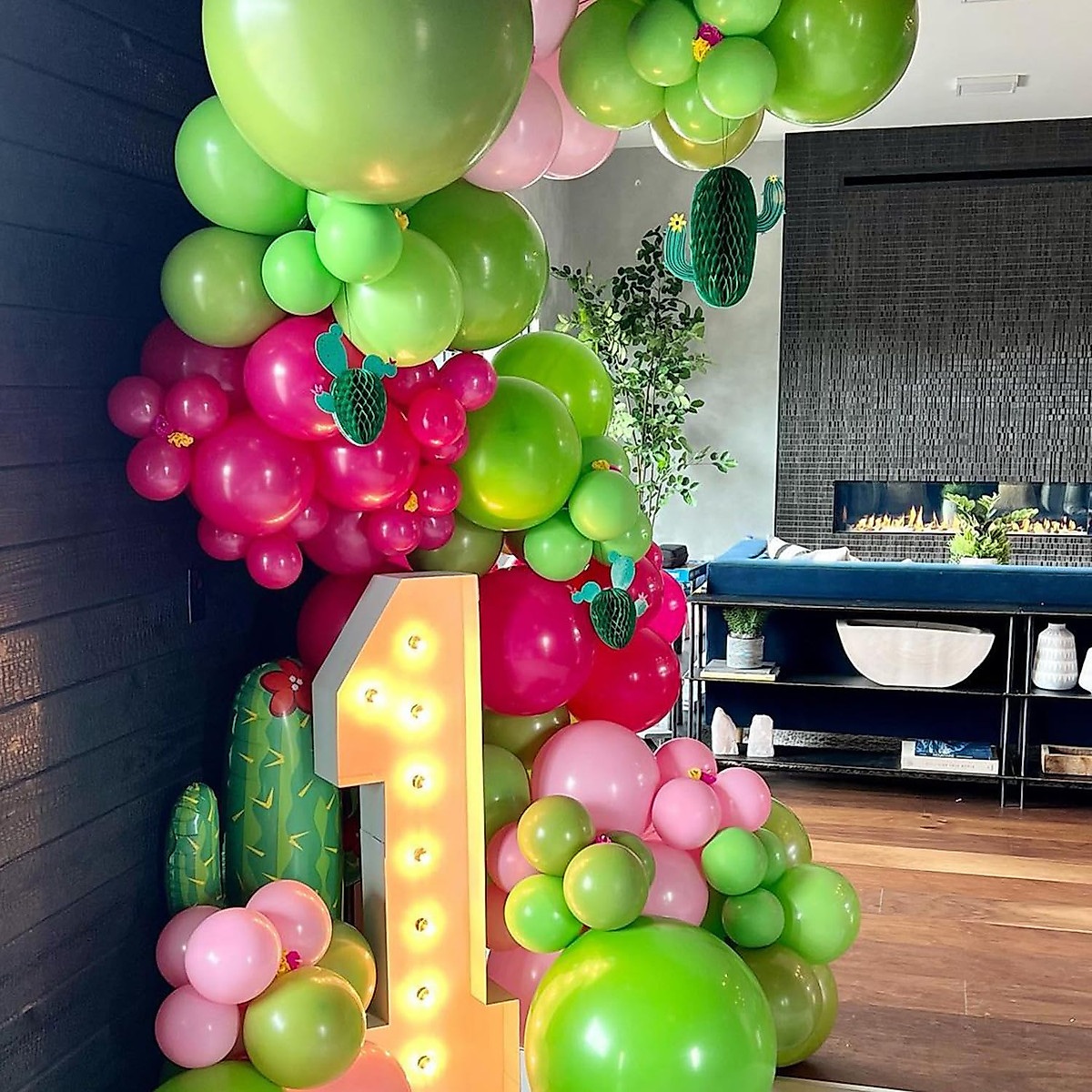 144Pcs Cactus Fiesta Balloon Arch Garland Kit Hot Pink Green Cactus Foil Balloons for Mexican Cactus Taco Birthday Party Summer Jungle Hawaiian Luau Succulent Tropical Party Decorations