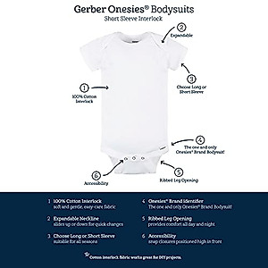 Gerber Baby 5 Pack Onesies Multi-Packs Bundle Interlock 180 GSM, White, 3-6 Months