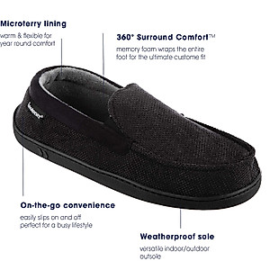 isotoner Men's Slipper, Diamond Corduroy Moccasin with Memory Foam and Skid Resistance for Indoor/Outdoor Comfort