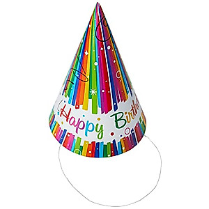 Multicolor Rainbow Ribbons Birthday Paper Party Hats (Pack Of 8) - Vibrant Paper Hats, Perfect For Kids & Adults - One Size Fits All