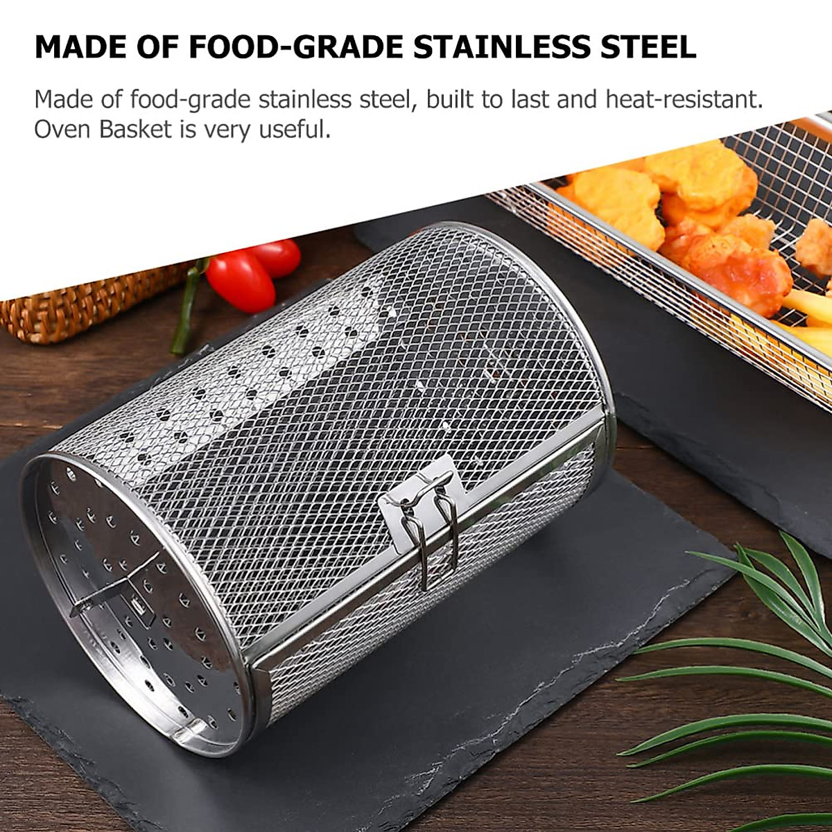 SHERCHPRY Rotisserie Grill Roaster Drum, Air Fryer Oven Basket, Stainless Steel Oven Rack, Rotisserie Basket for Peanut Dried Nut Coffee Beans BBQ