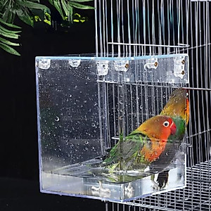 Bath Cage, Cleaning Pet Supplies Cockatiel Bird Bathtub with Water Injector for Small and Medium Birds Parrots Spacious Parakeets Portable Shower for Square Birdcage